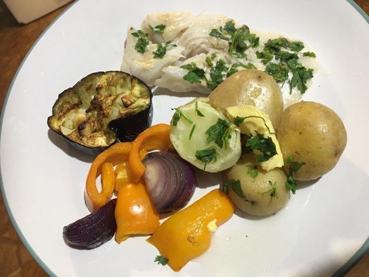 Baked Hake with Mediterranean Vegetables • Croi Heart & Stroke Charity